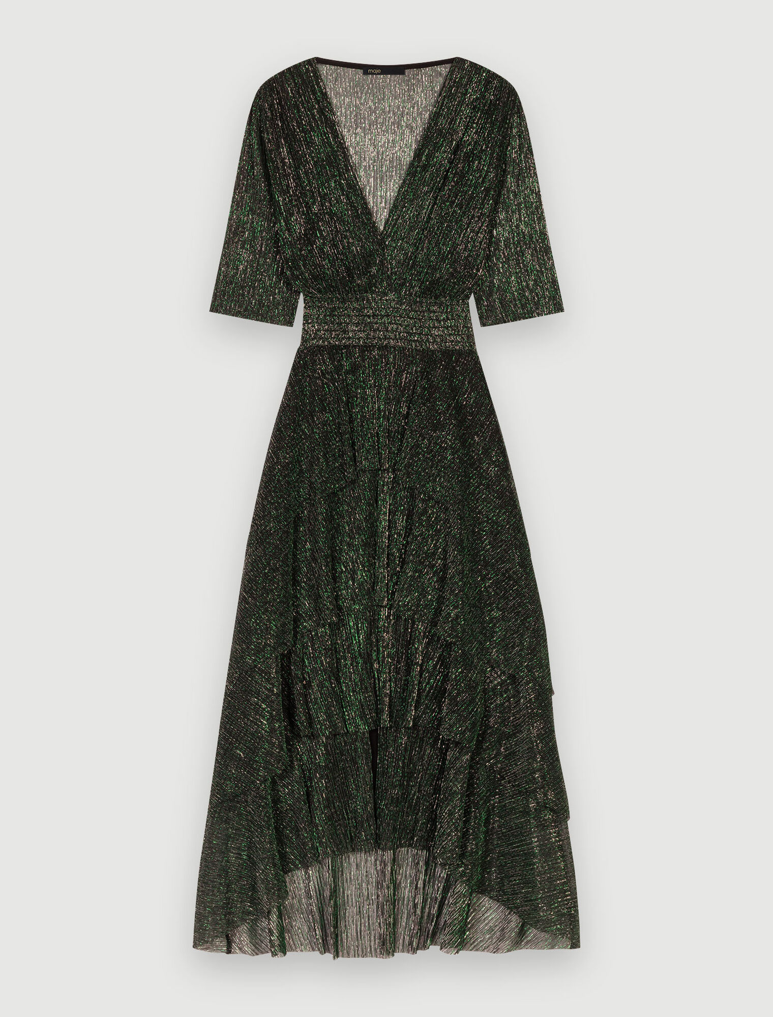 Stretch Lurex Fabric Dress With Ruffles Maxi Dresses Maje