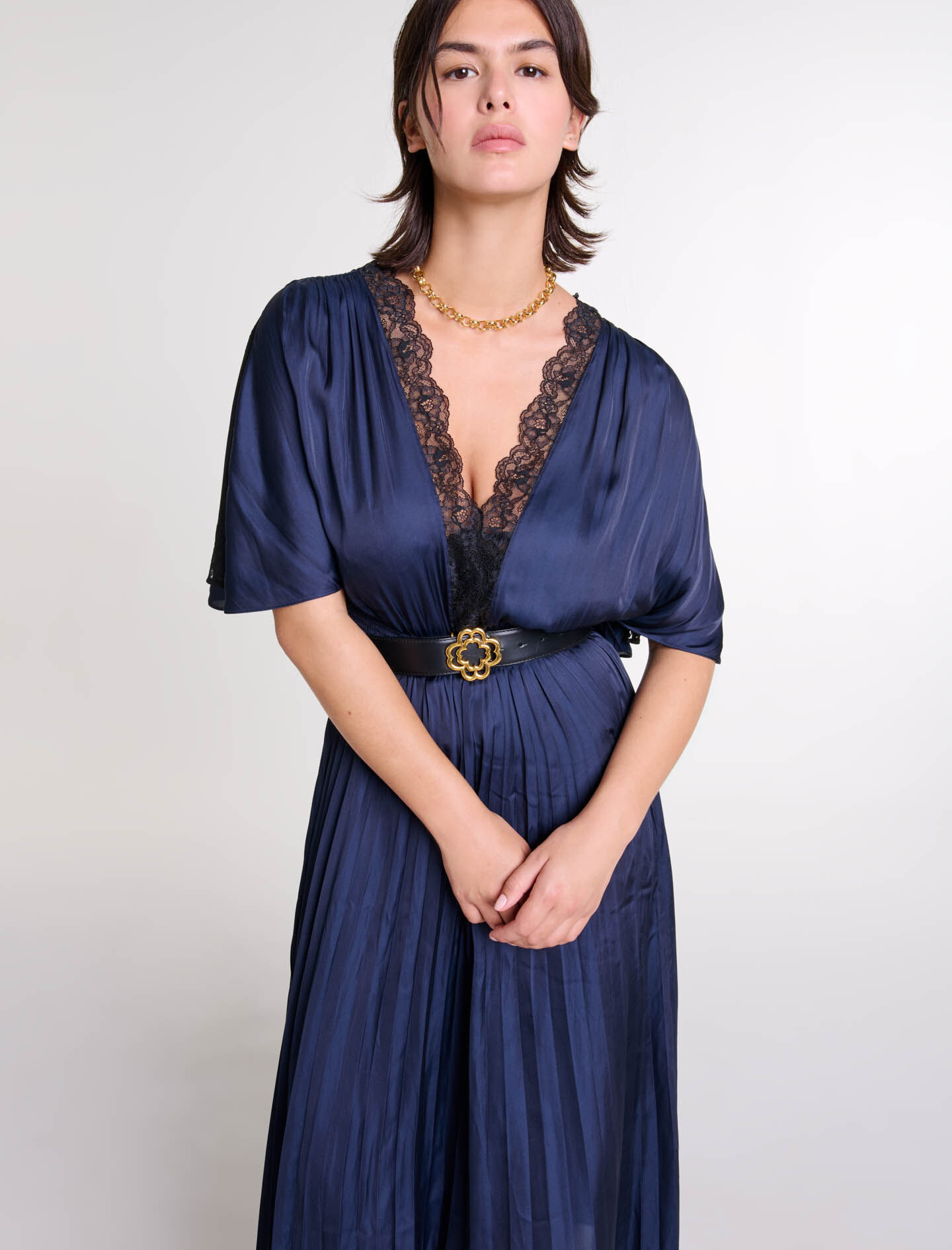 Pleated maxi dress with lace - Maxi dresses | Maje Pleated maxi dress with lace - Maxi dresses | Maje