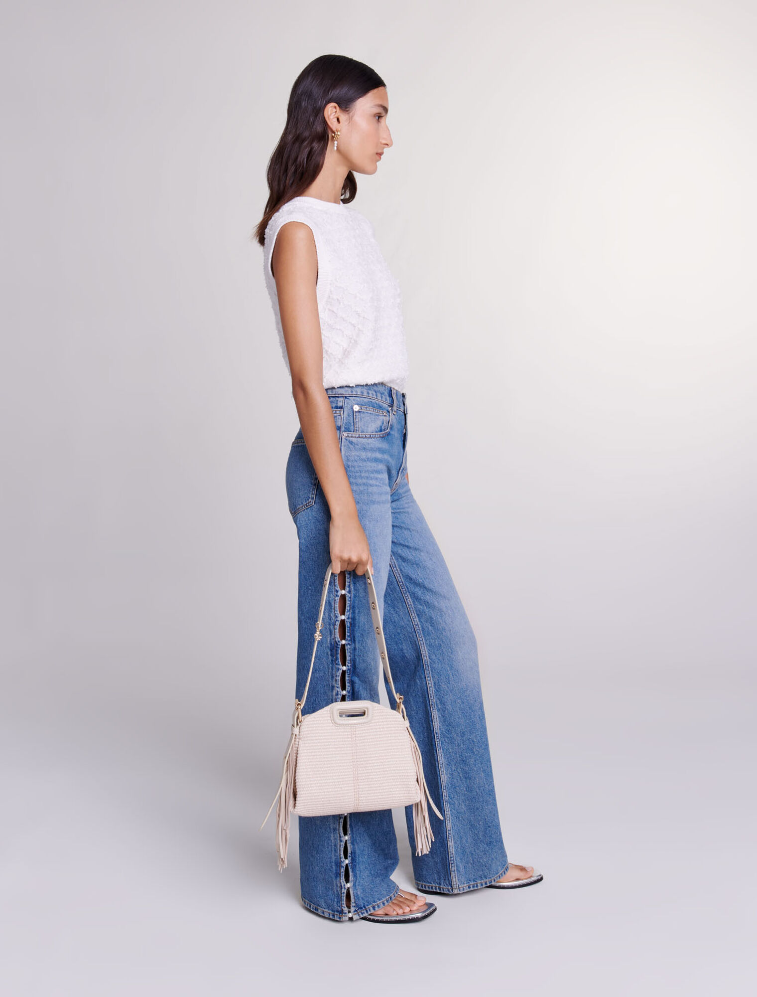 Beaded cutaway jeans - Jeans | Maje