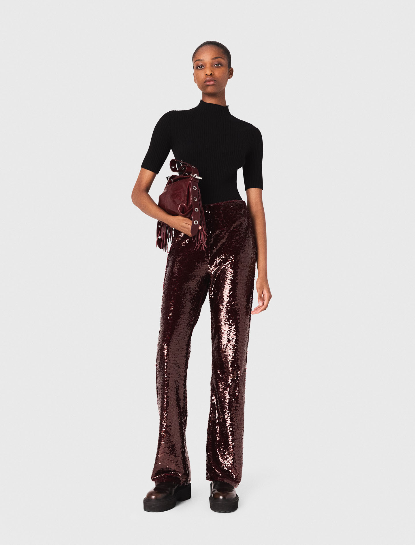 Sequin-embroidered trousers Red for Women | Maje
