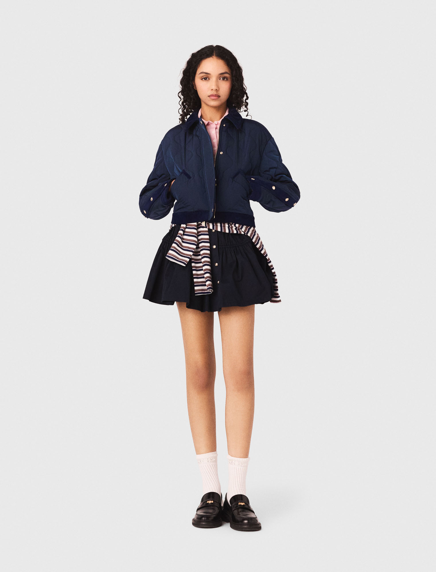 Quilted jacket with velvet details Navy for Women | Maje