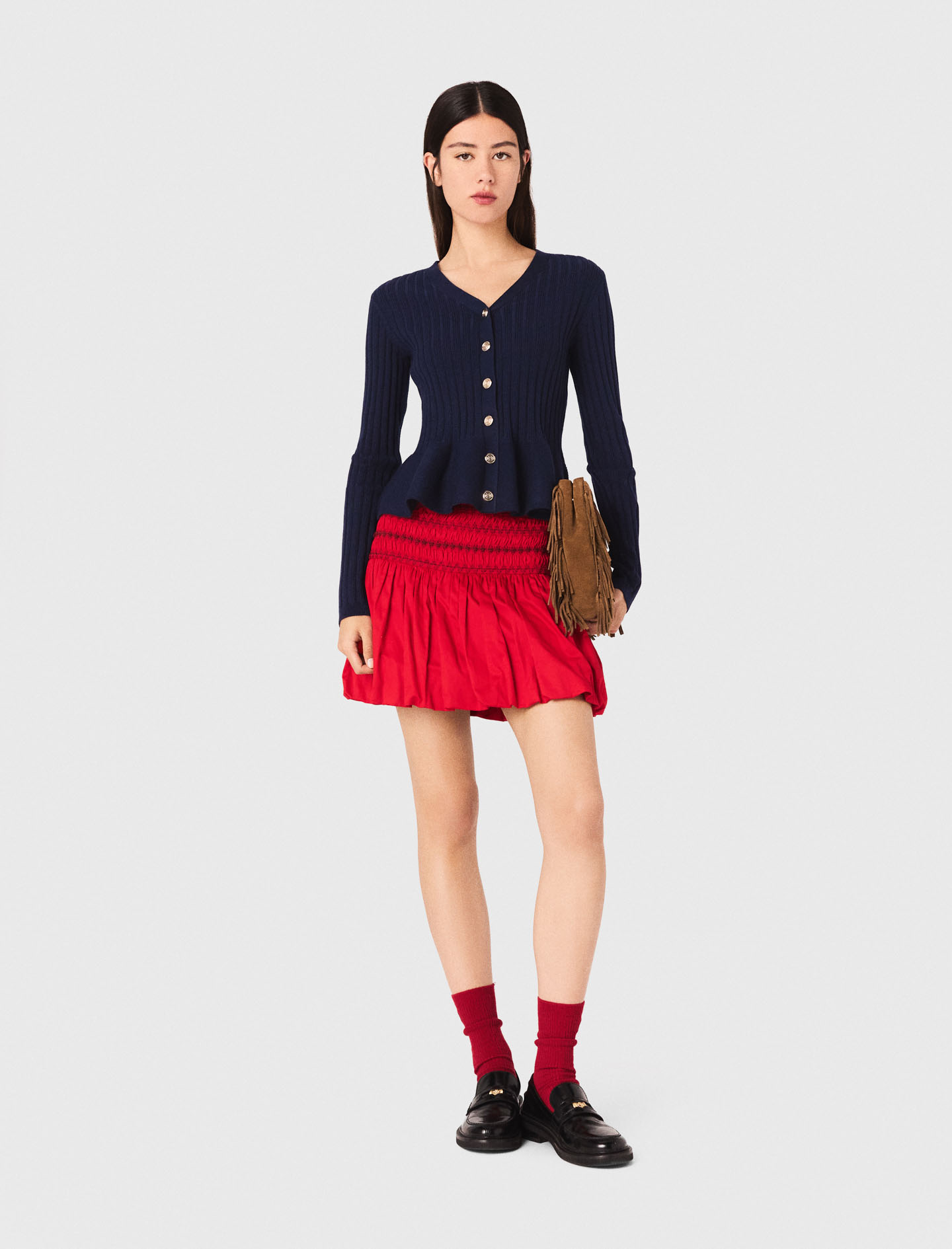 Peplum waist cardigan Navy for Women | Maje
