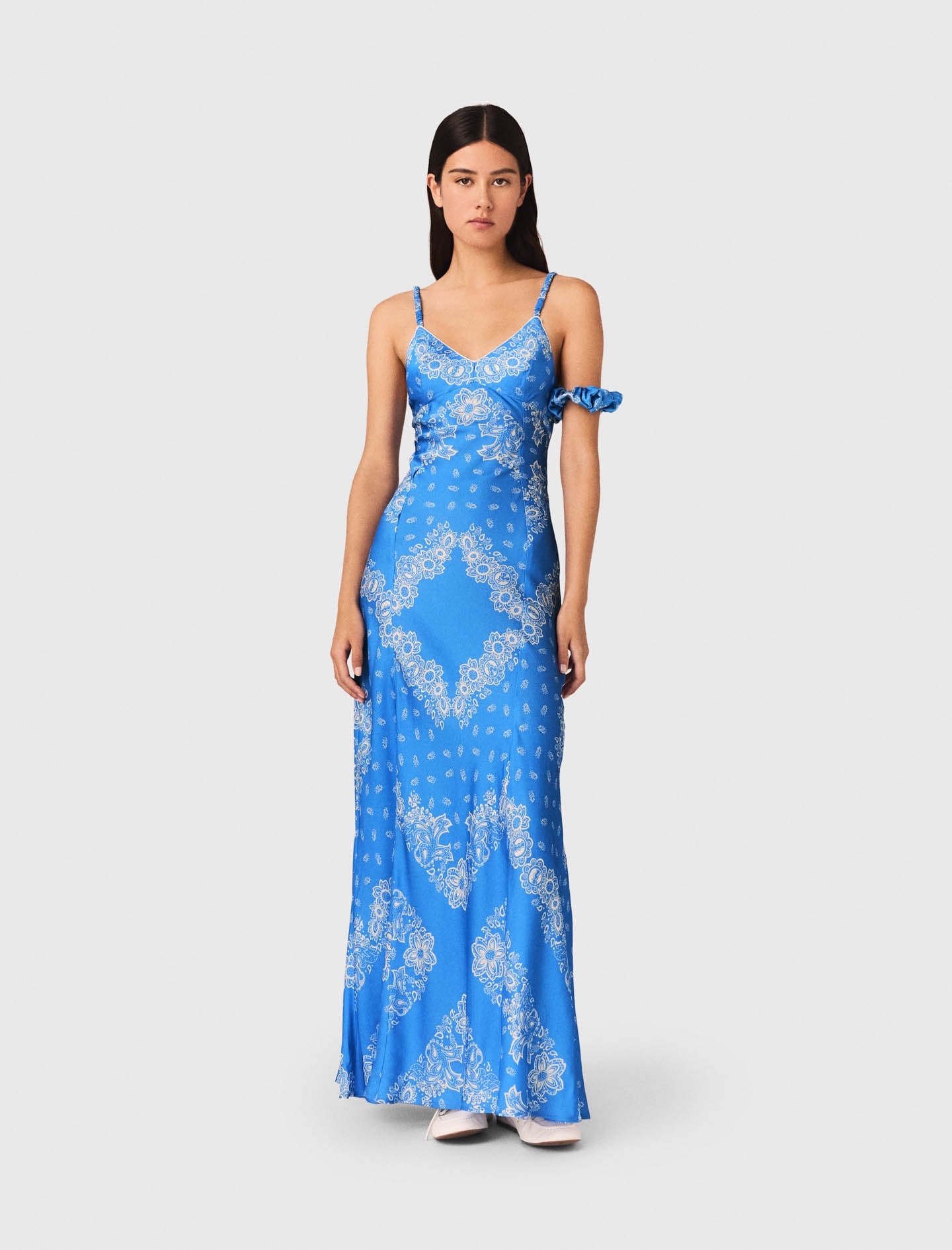 Patterned Maxi Dress Sky Blue Bandana Print for Women | Maje