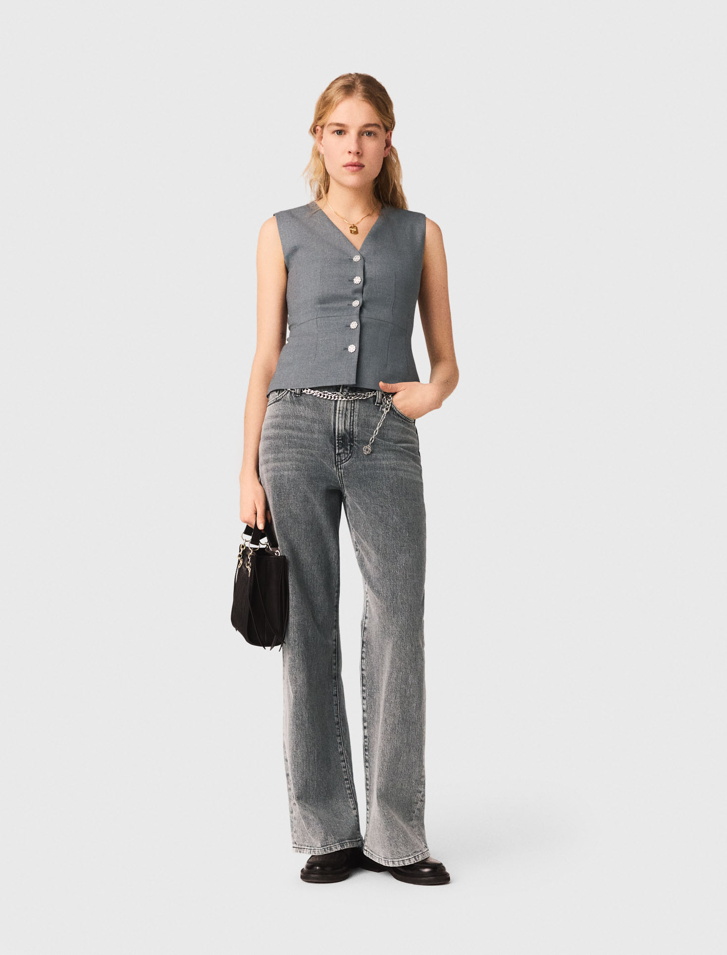 Jewel-button tailored jacket Grey for Women | Maje
