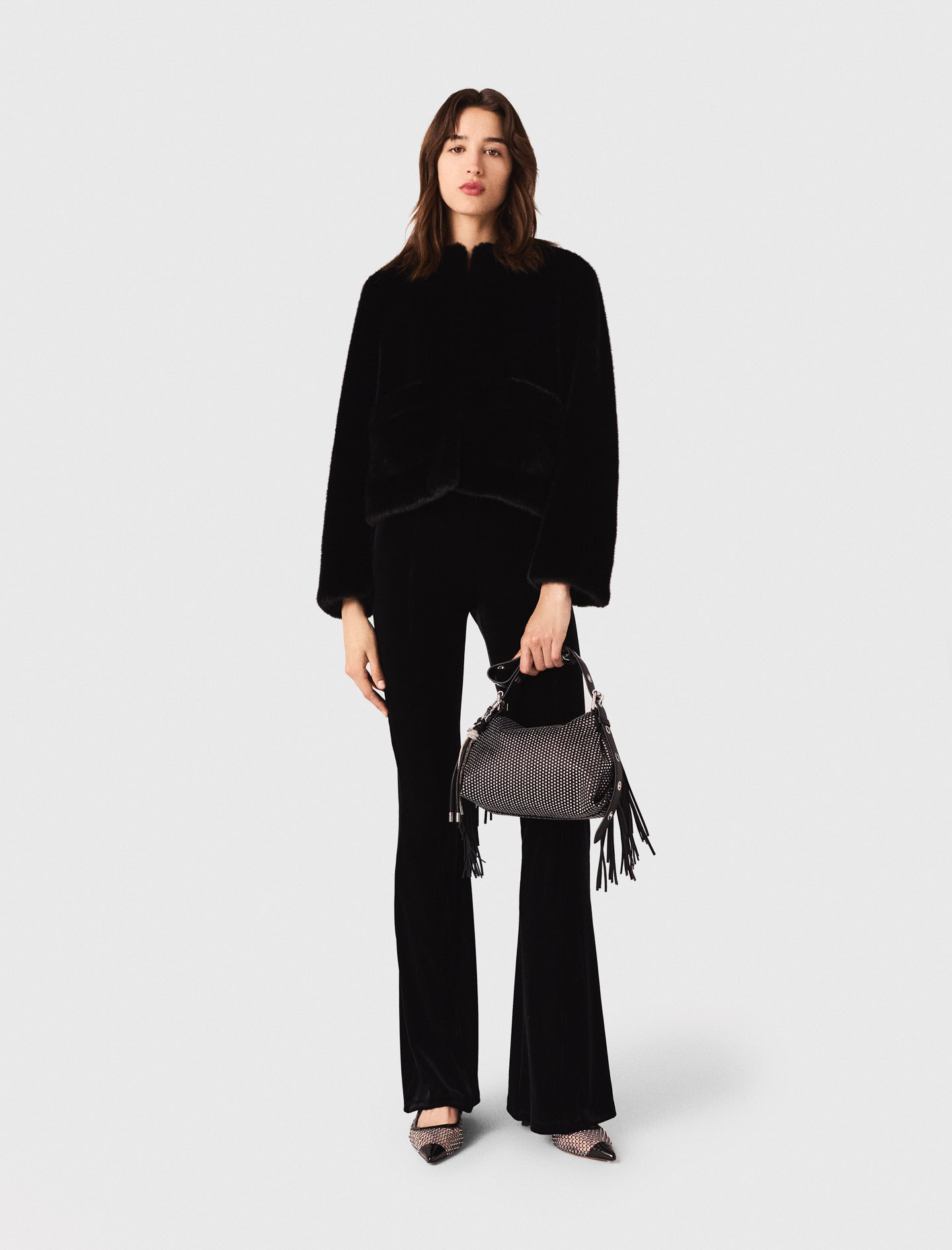 Stretch velour trousers Black for Women | Maje