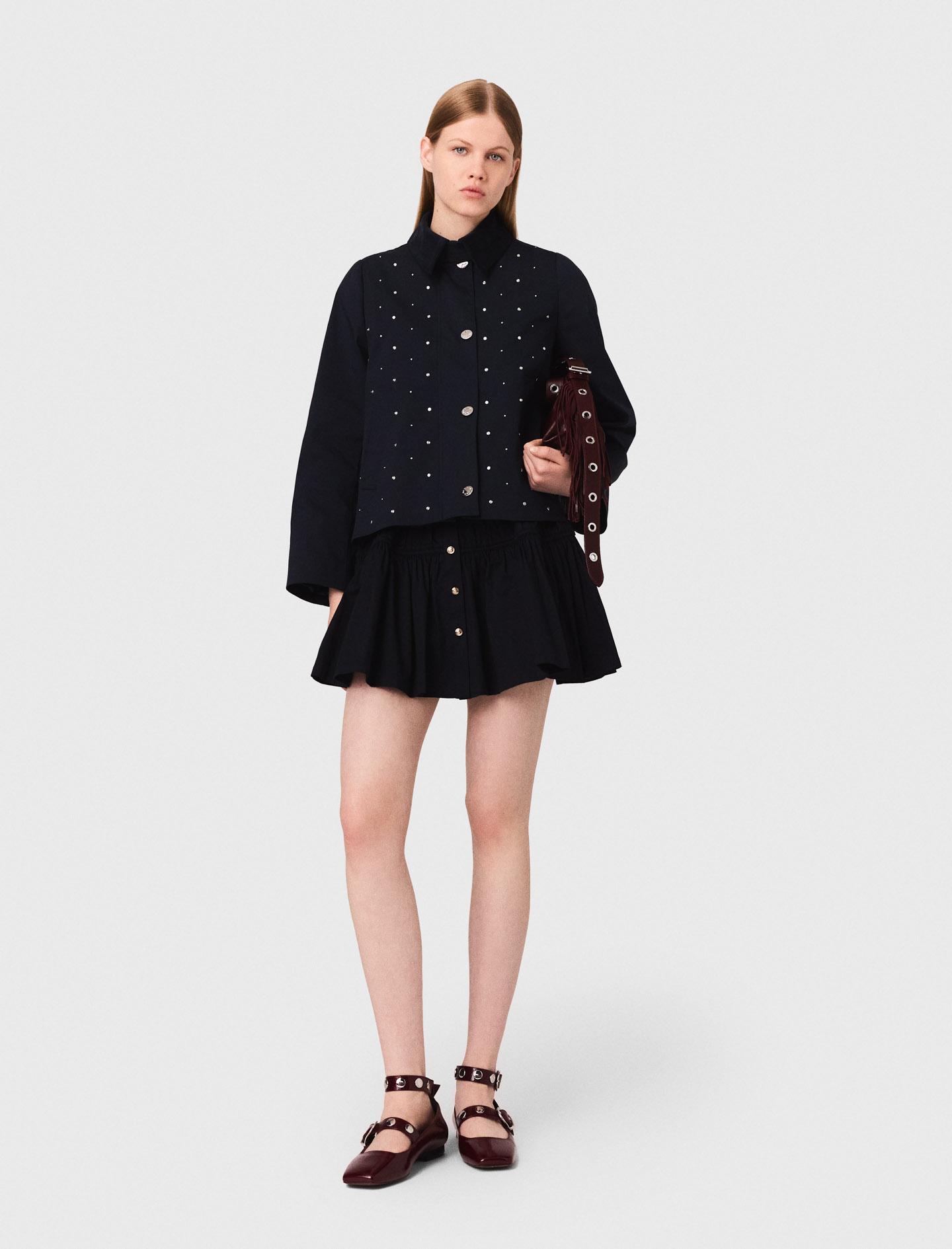 Cropped velvet collar jacket Navy for Women | Maje