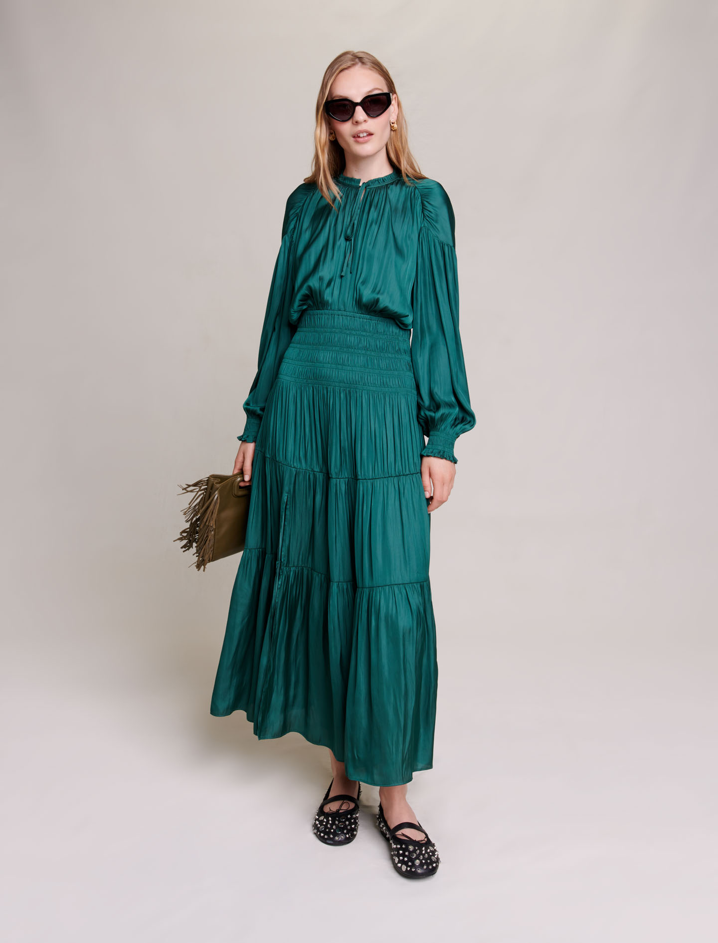 Satin-look maxi dress Green for Women | Maje