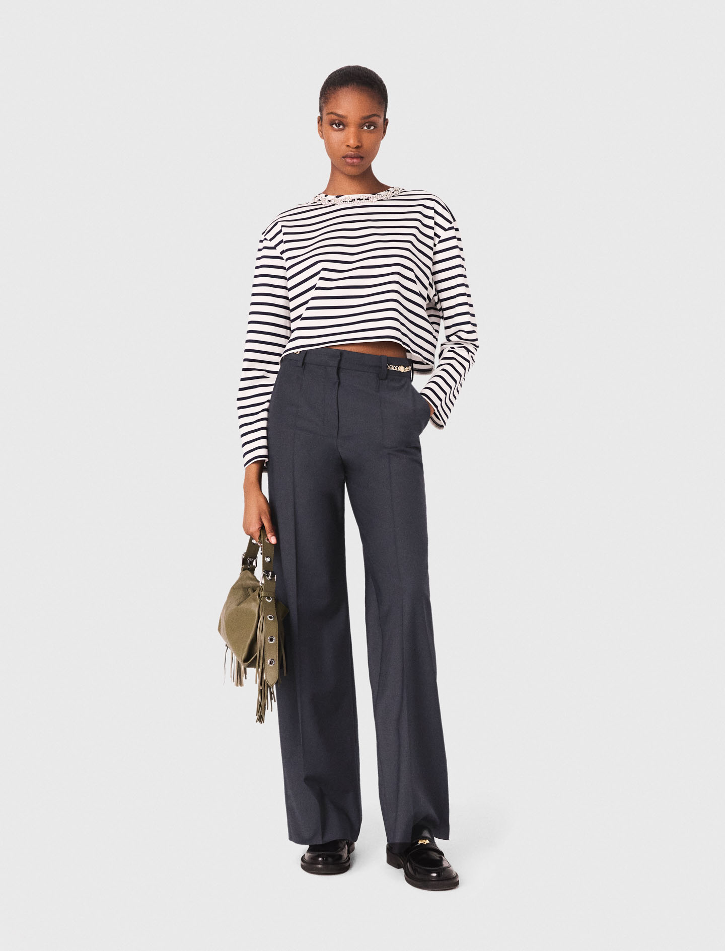 Suit trousers with chain detail Blue for Women | Maje