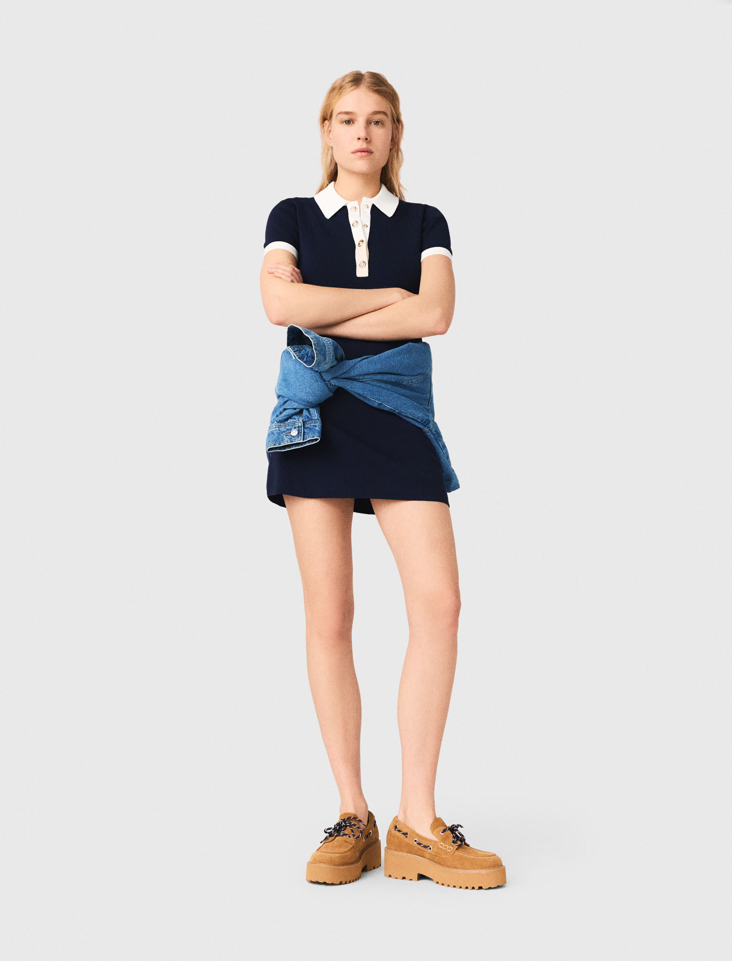 Contrast-trim polo dress Navy for Women | Maje