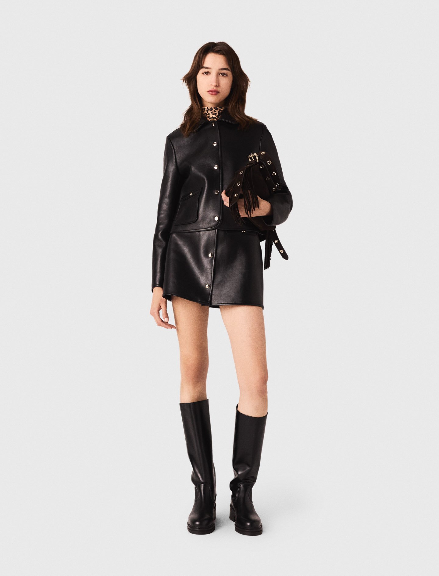 Cropped leather jacket Black / Gray for Women | Maje