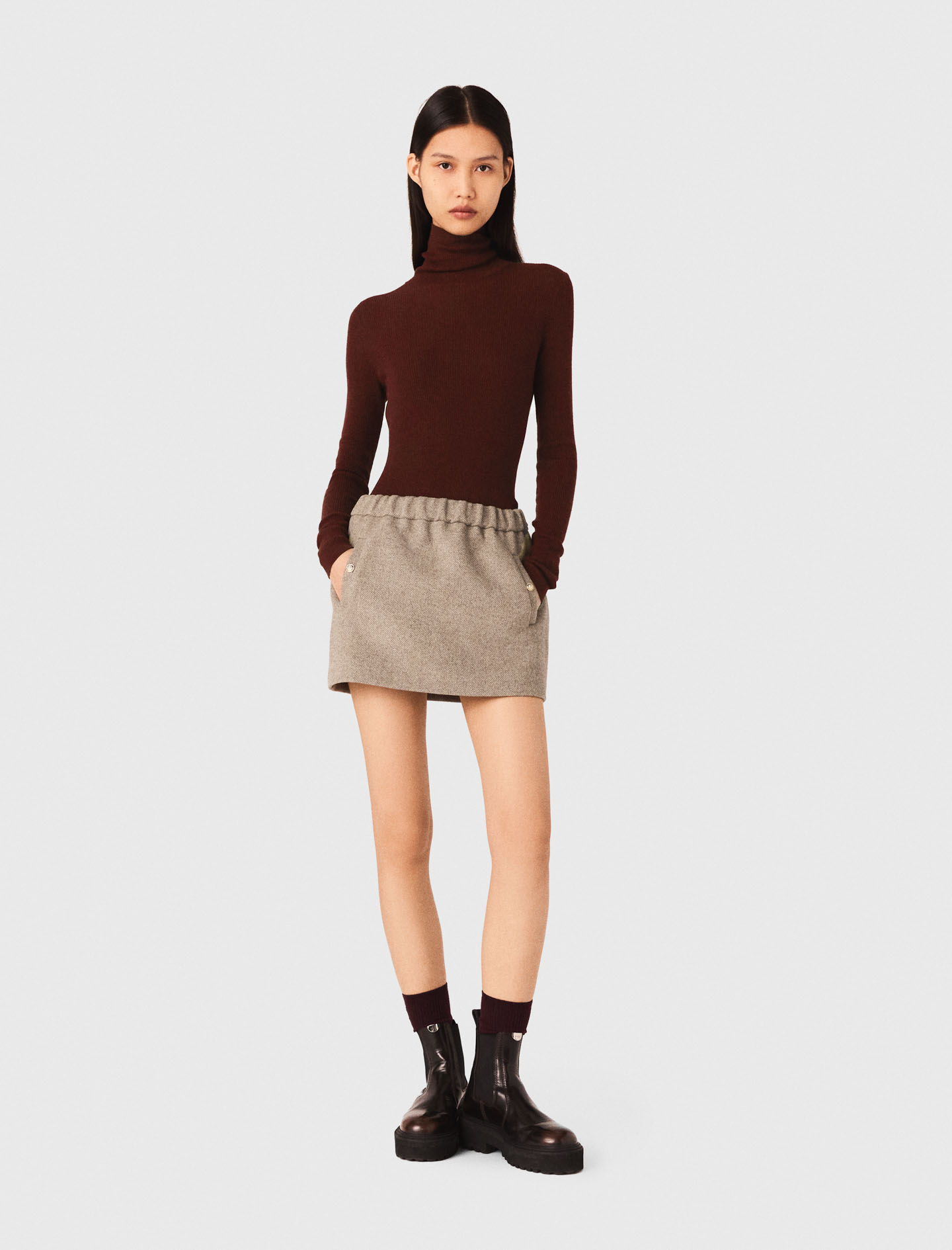 Second-skin sweater with a high neck Red for Women | Maje